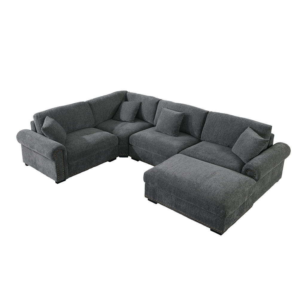 Oliver Modular Fabric Sectional Sofa with Nail head Trim, Reversible O ...