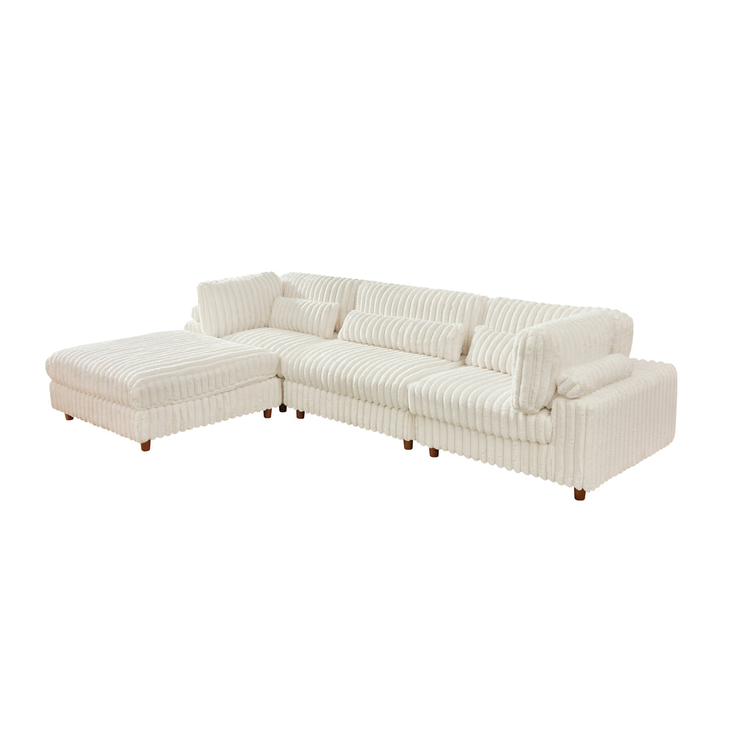 Sally Modular Corduroy Sectional Sofa with Ottoman – Plush L-Shaped Co ...